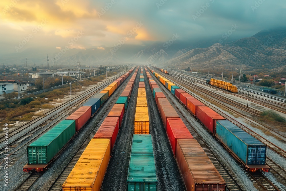 An industrial rail yard filled with a multitude of tracks and a ...