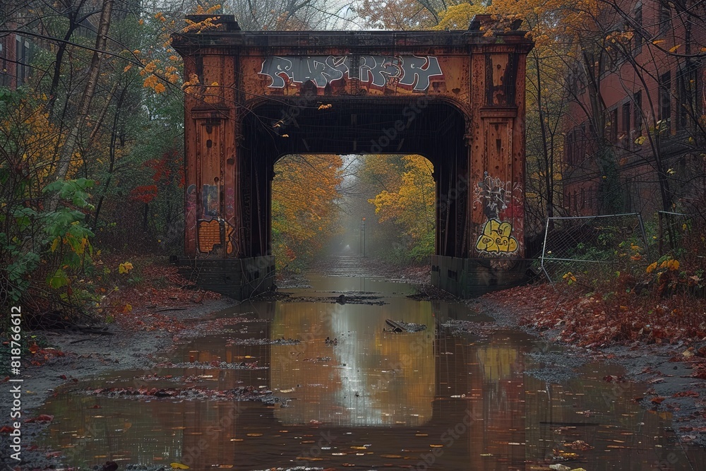 Railroad Bridge Reflection in Urban Waterway Reflection of a railroad ...