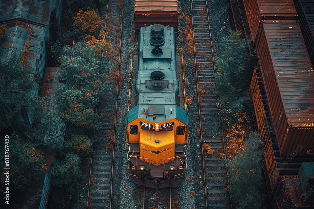 Railroad Switchyard Bird's Eye View A bird's eye view of a busy ...