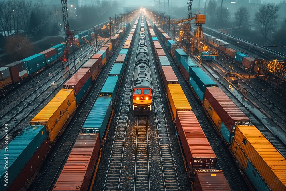Railroad Switchyard Bird's Eye View A bird's eye view of a busy ...