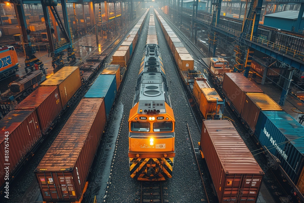 Railroad Switchyard Bird's Eye View A bird's eye view of a busy ...