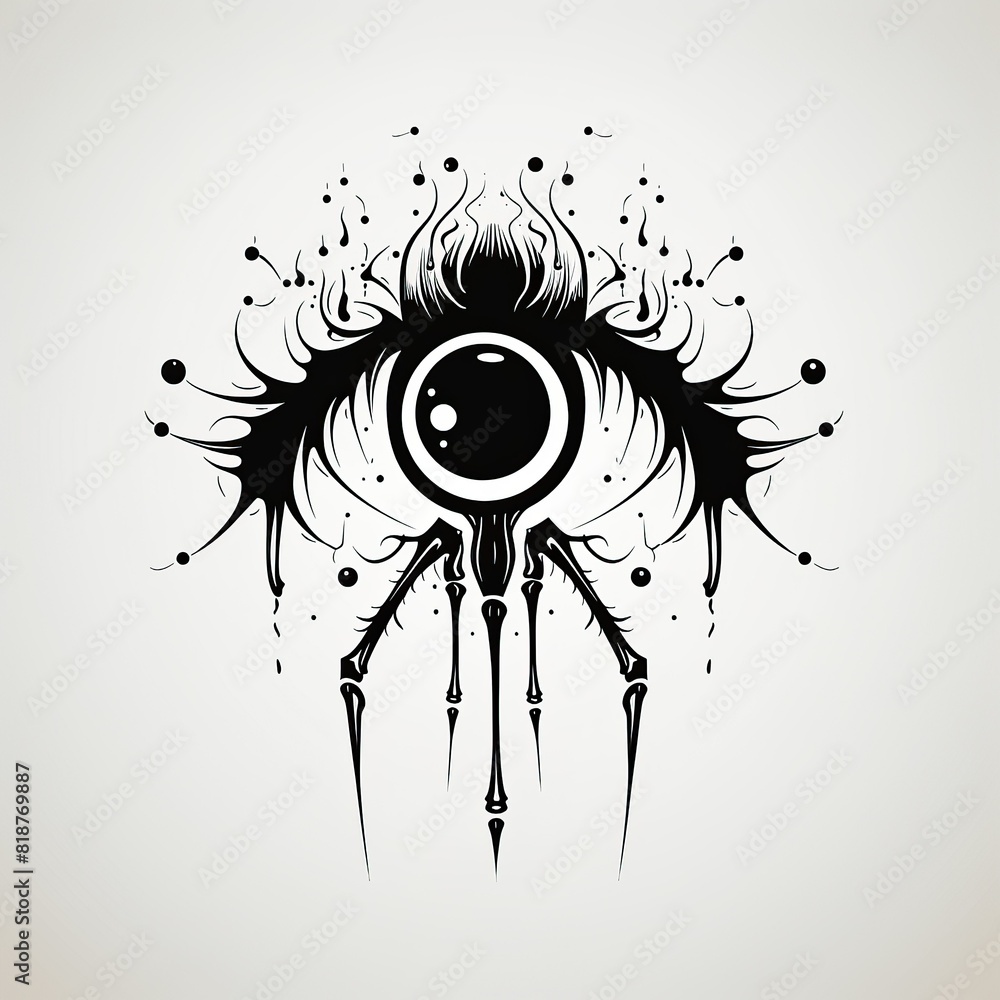 An intricate blackwork tattoo design featuring an abstract spider eye ...
