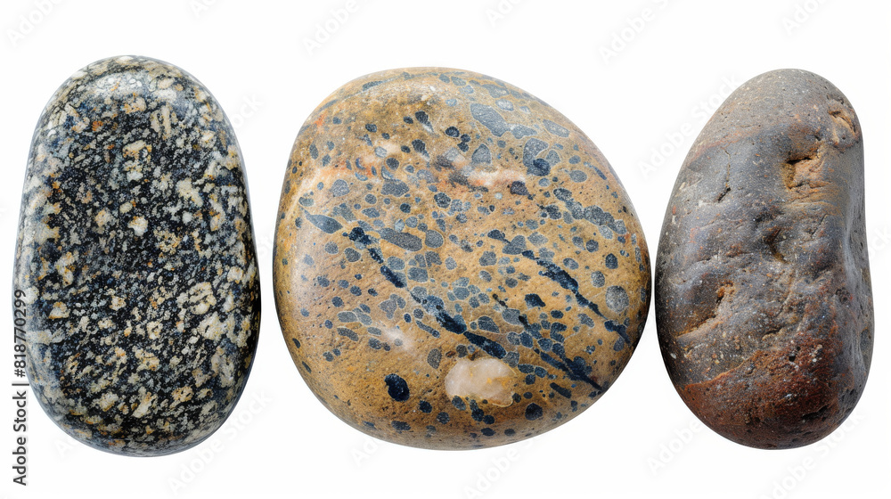 Three rocks with different colors and patterns. The rocks are placed ...
