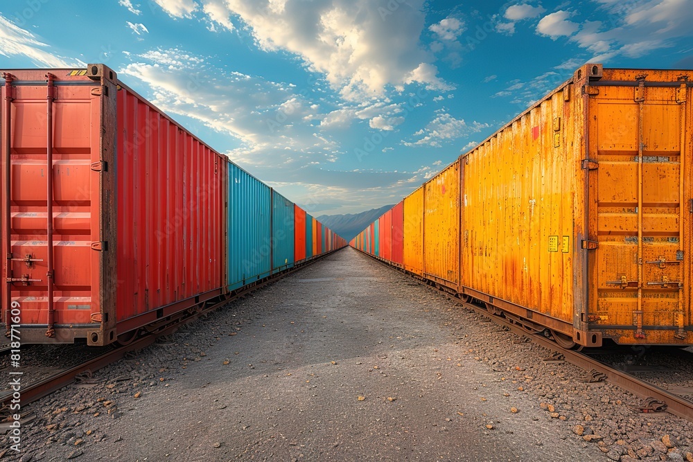 Railroad Yard Cargo Containers Cargo containers lined up in a railroad ...