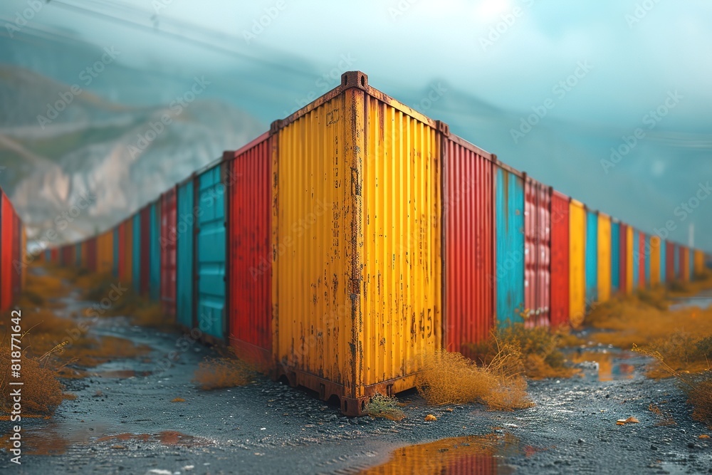 Railroad Yard Cargo Containers Cargo containers lined up in a railroad ...