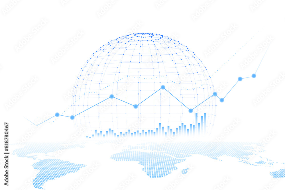 A digital infographic with a globe, graphs, and statistical data ...