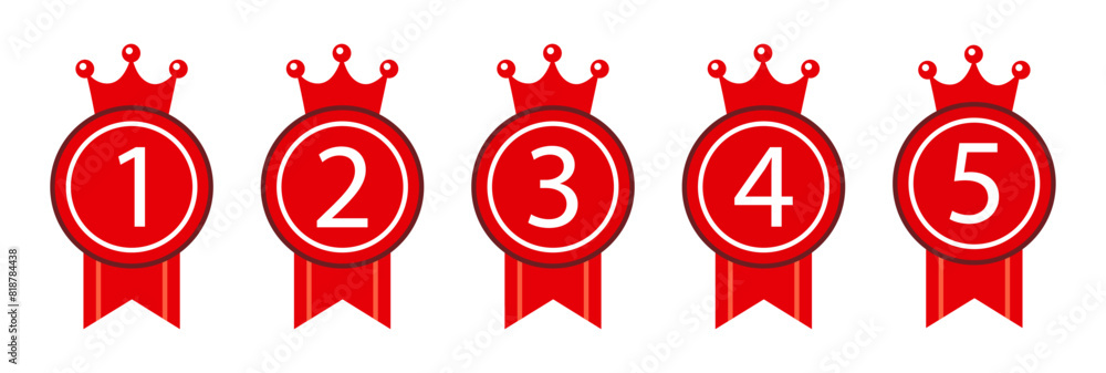 Ranking medal vector icon set. Set of 1, 2, 3, 4, 5 winner rank number ...