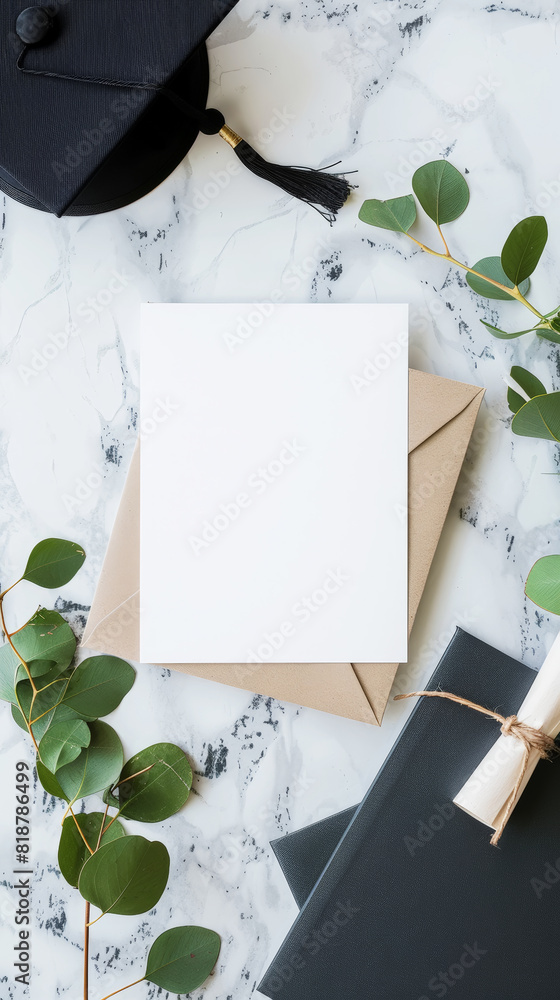 Elegant aesthetic invitation template for graduation, empty white blank ...