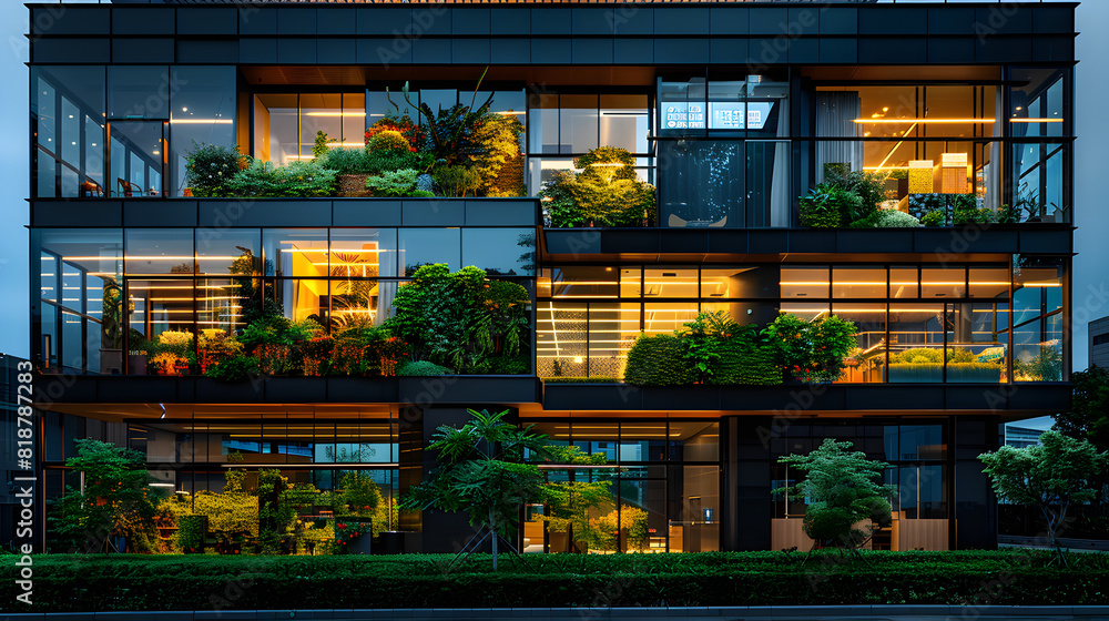 Modern building with plants on the facade in harmony with nature and ...