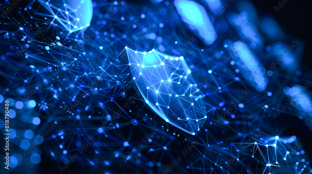 abstract blue technology Shield online safety concept background with ...