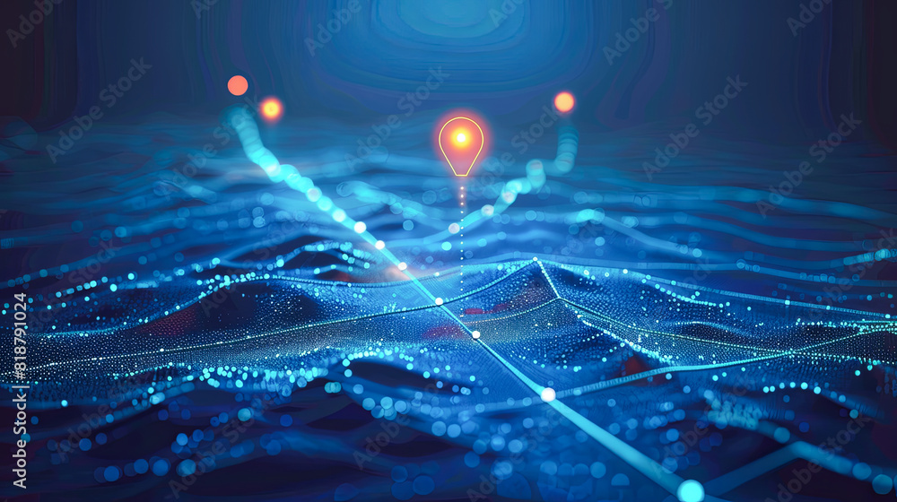 Fotografía Digital connection structure of pin drop map, Location ...