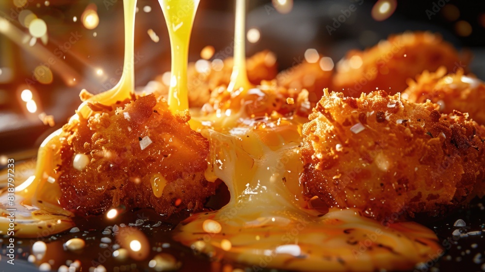 A mouthwatering depiction of crispy breaded fried cheese sticks, with ...