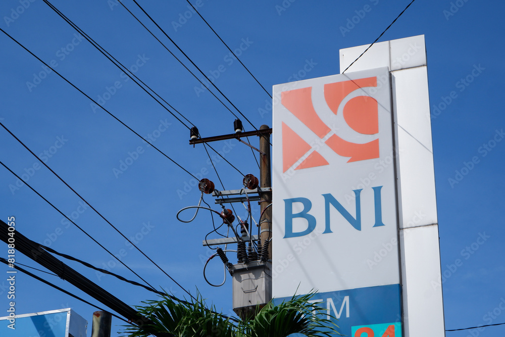 billboards or neon boxes with the Bank negara Indonesia or BNI bank ...