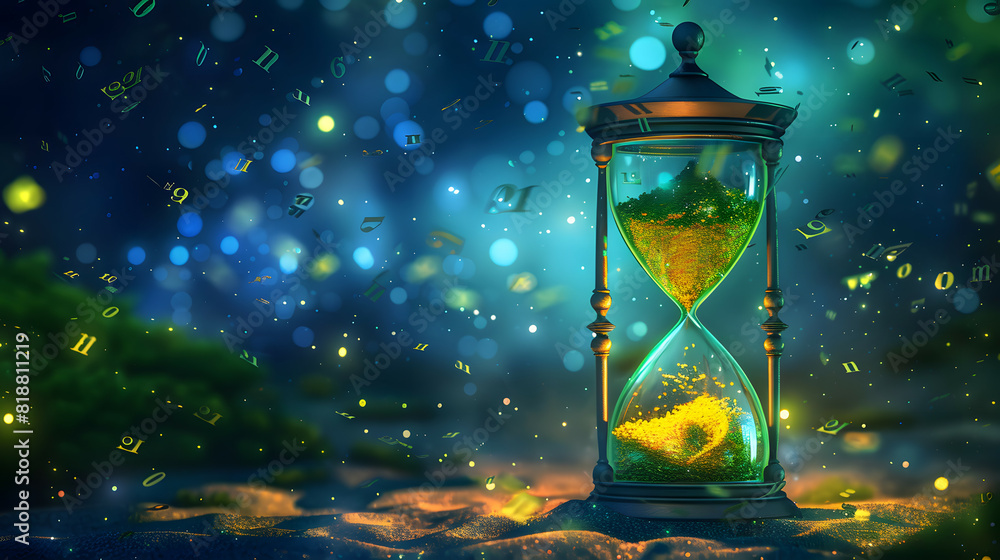 Hourglass with sand and stars inside with a night sky full of Roman ...