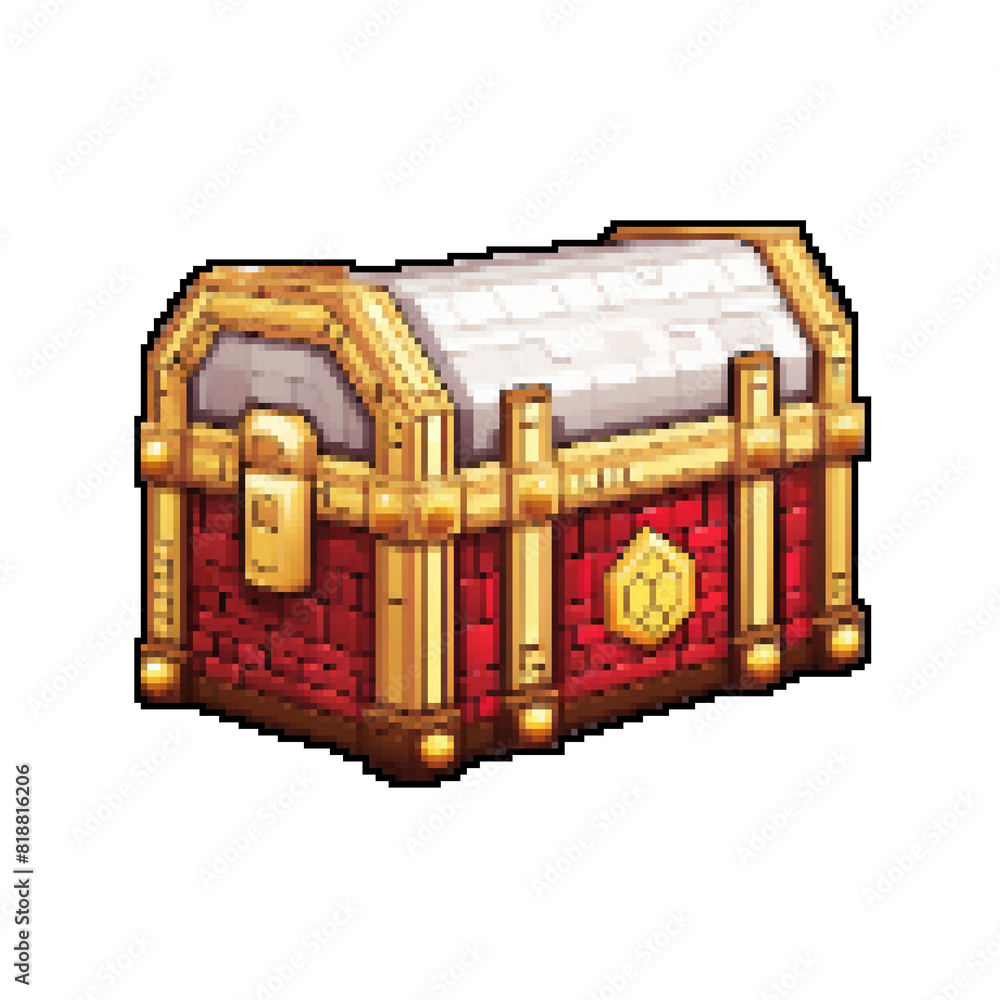 Pixel Art Red Treasure Chest Brimming with Gold - 8-Bit Style - 2D ...