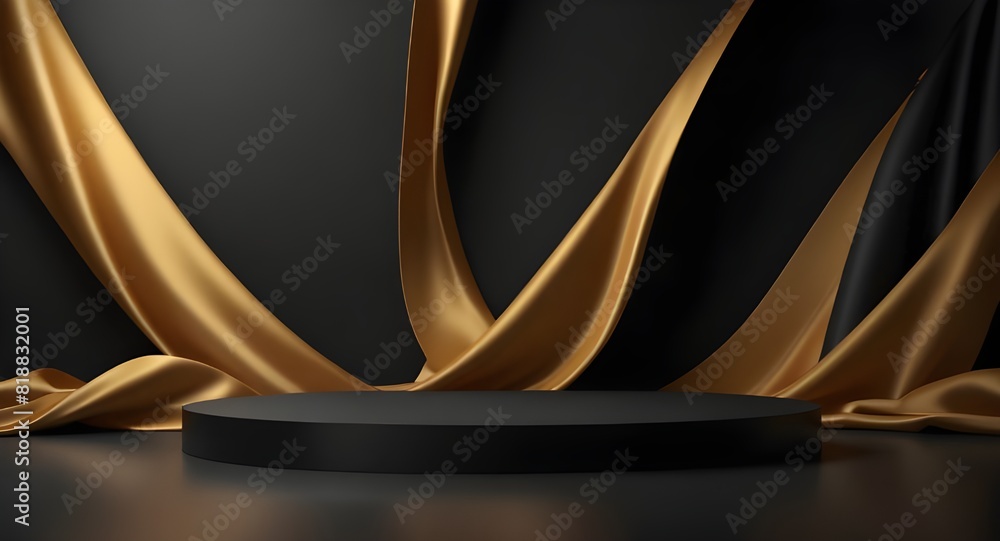 Gold podium background product silk luxury black 3d golden display ...