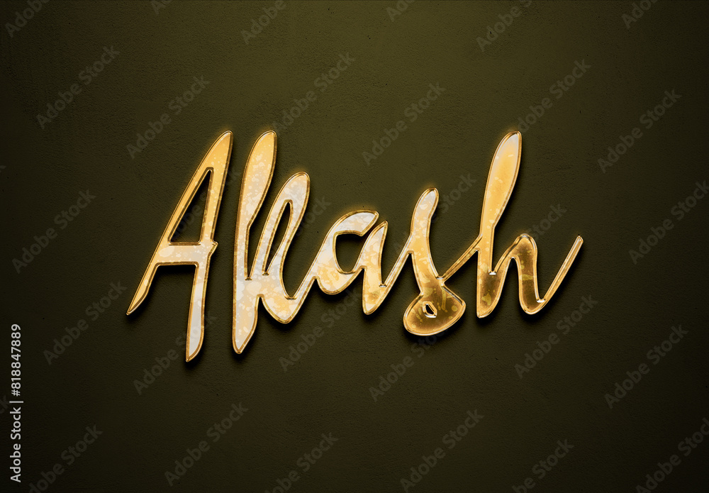 Old gold text effect of Hindi name Akash with 3D glossy style Mockup ...