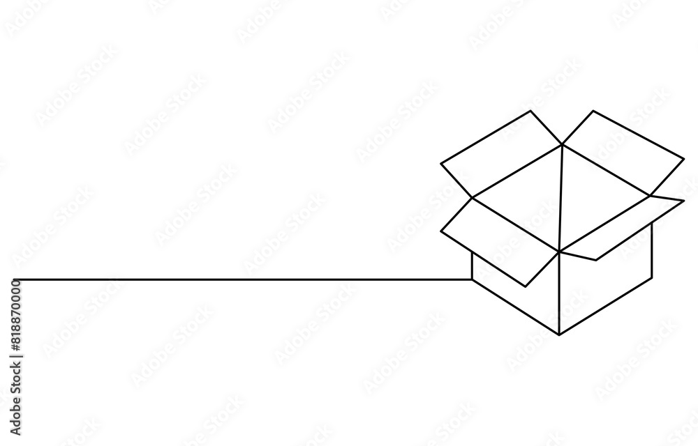 Continuous one line drawing of a cardboard box. Online shopping concept ...