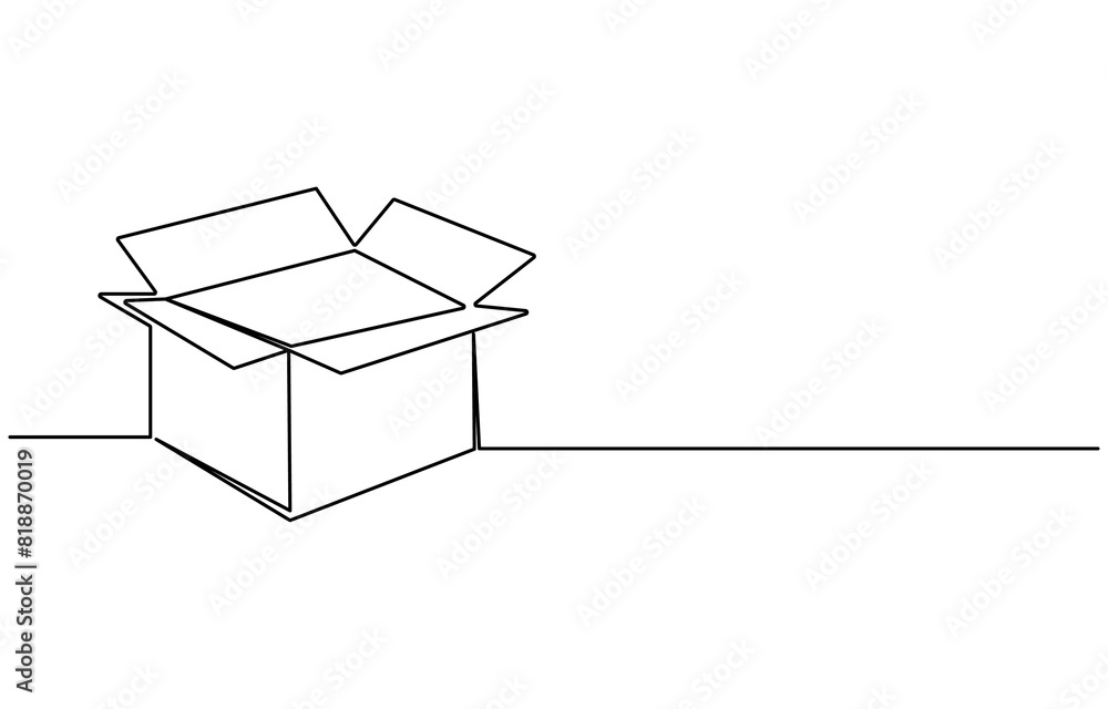 Continuous one line drawing of a cardboard box. Online shopping concept ...