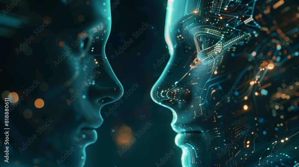 Two profiles facing each other, with the left side depicting a human ...