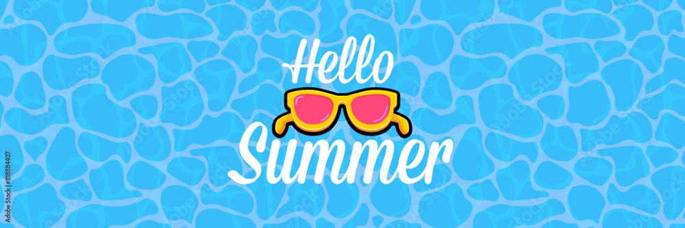 Super Hello summer vector banner with text and retro yellow sunglasses ...