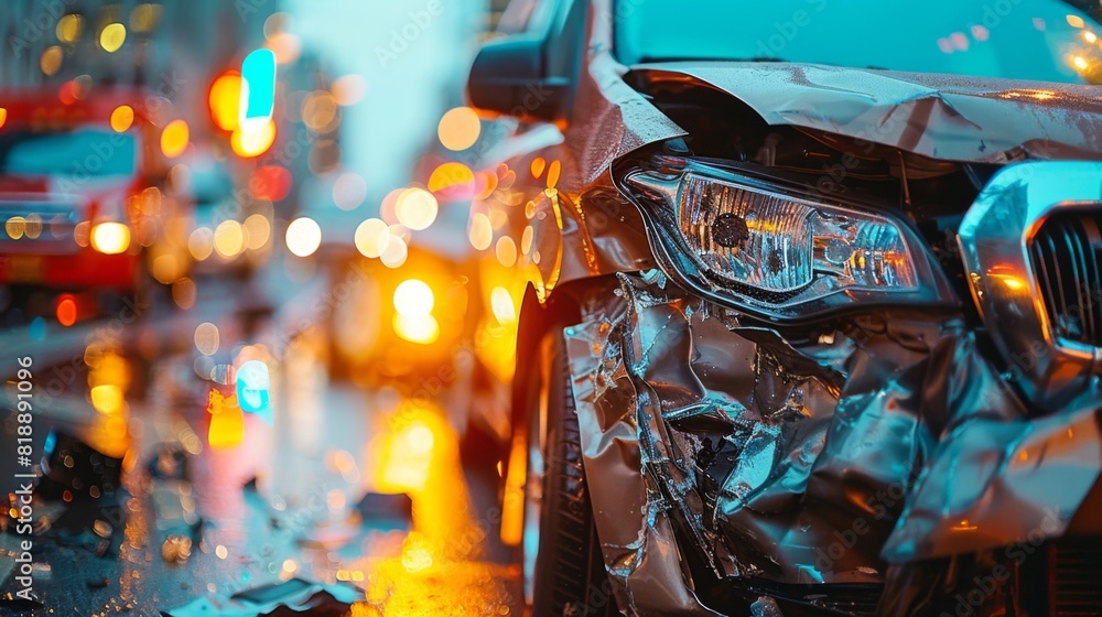 Generate a scene of a car accident caused by a driver running a stop ...