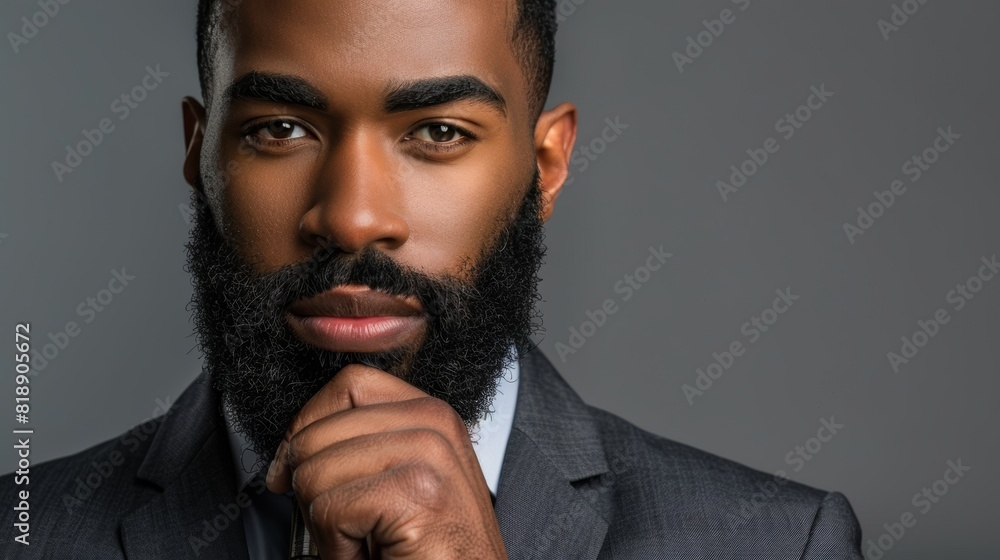 Mockup studio: business, black man, white background, ideas, questions ...