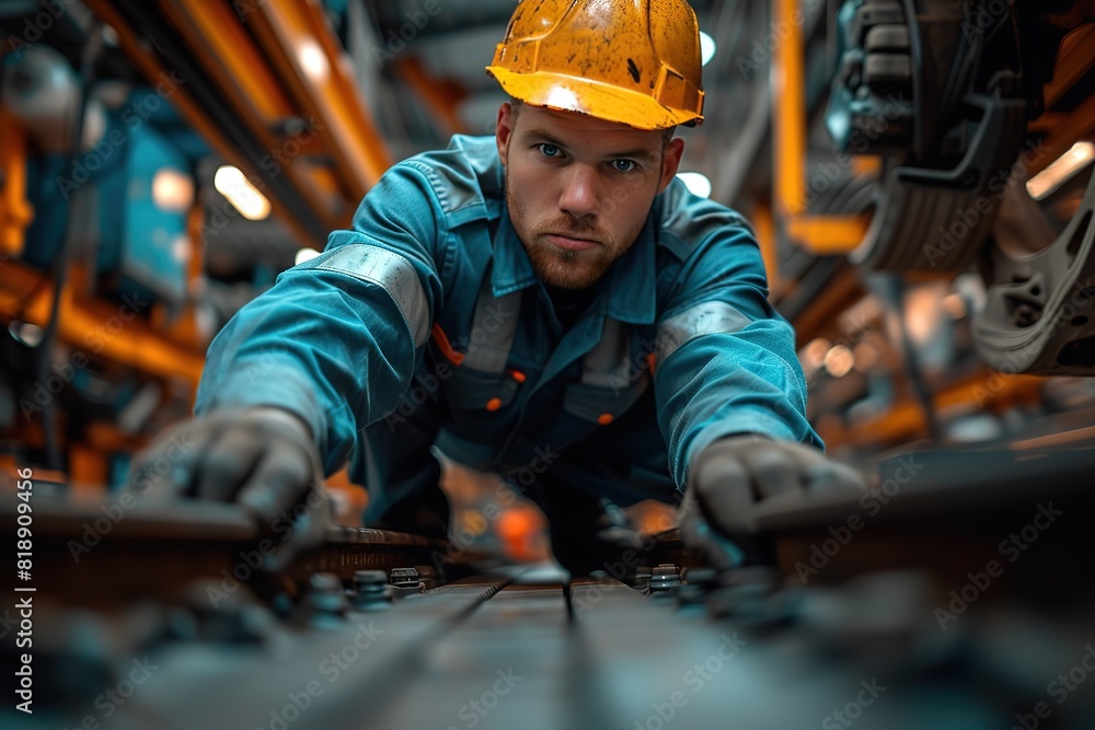 Automotive Suspension System Inspection A mechanic inspecting the ...