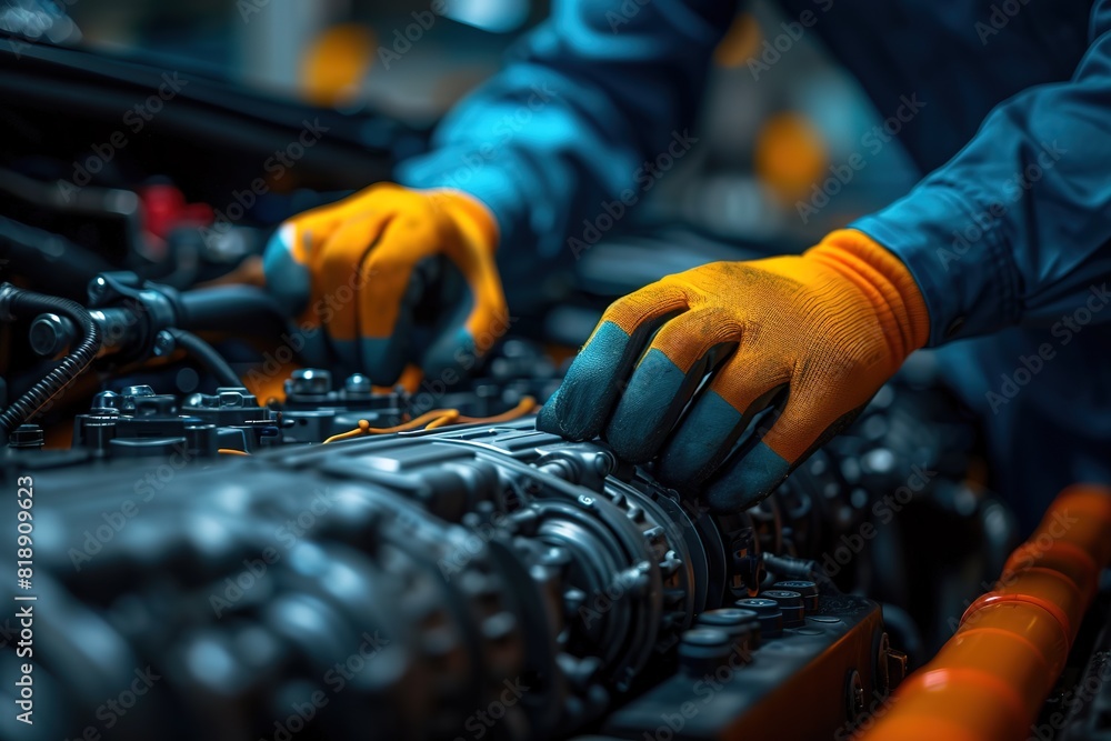 Automotive Transmission System Inspection A mechanic inspecting the ...