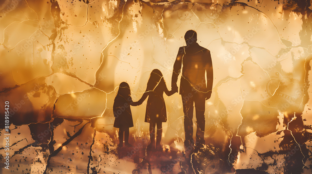 Conceptual idea image of children with family problems in abstract art ...