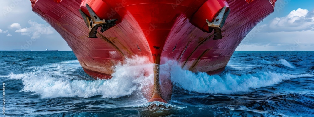 Front of bow nose large cargo container ship, nose of vessel cargo ship ...