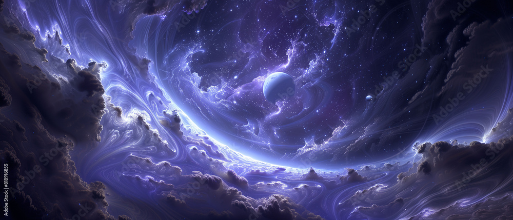 Enchanting Night Sky with Vortex Clouds and a Shimmering Planet in a ...