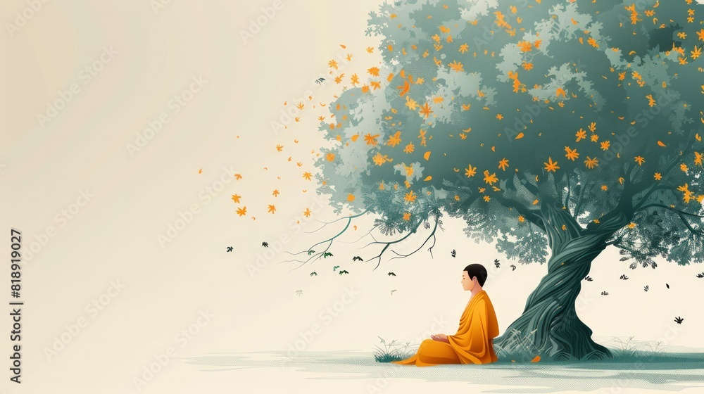 Vector illustration of Buddha meditating under a Bodhi tree, perfect ...