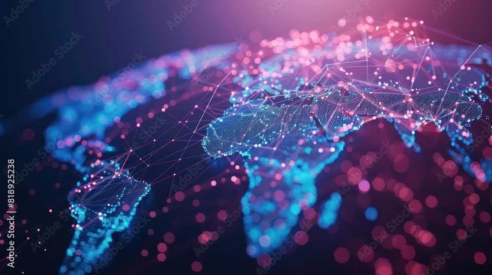 This Image Features A Digital Abstract Representation Of A World Map With Interconnected Nodes