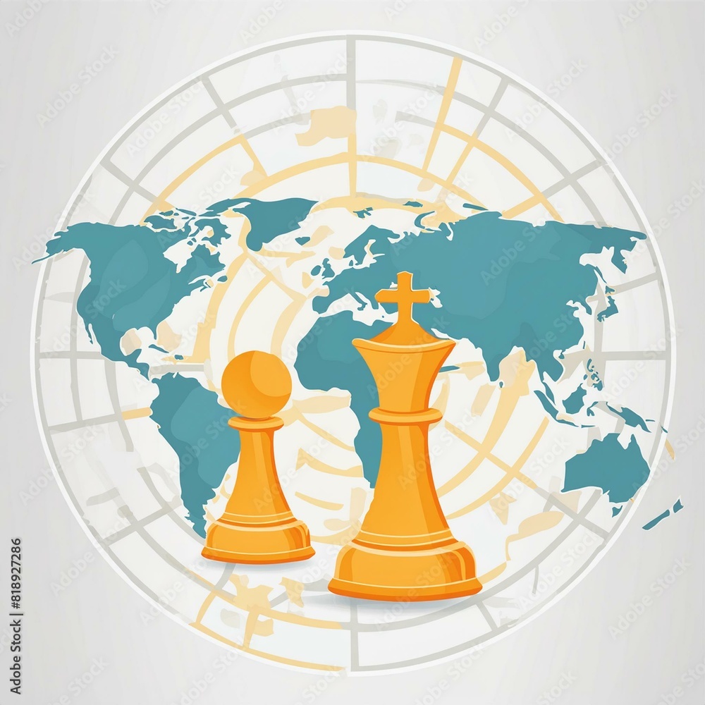 Geopolitics concept image with two chess pieces on a world map ...
