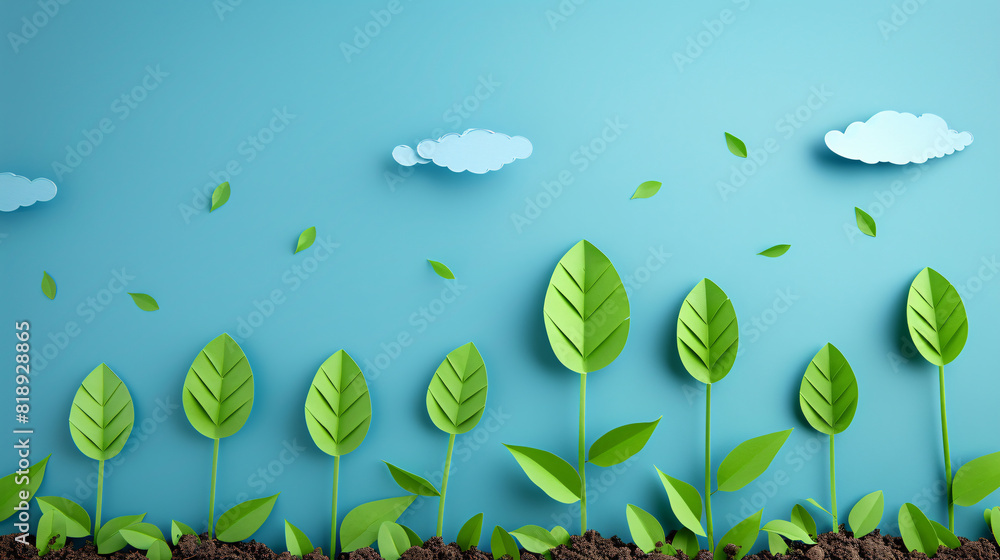 Creative Paper Cutout of Growing Plants with a Blue Background and ...
