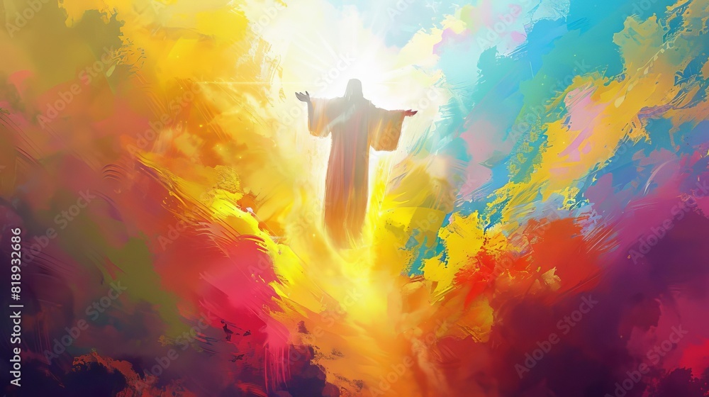 heavenly ascension of jesus with ascending brushstrokes and divine ...