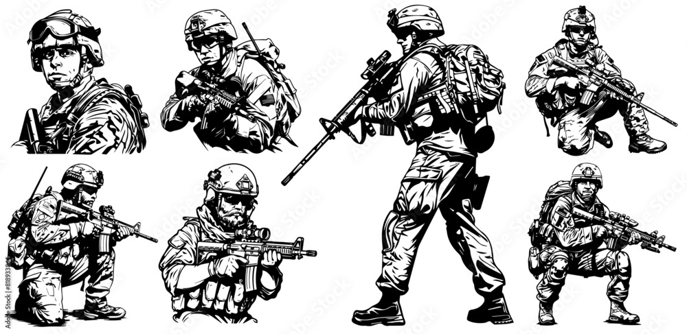 soldier of the American army military man black vector silhouette shape ...