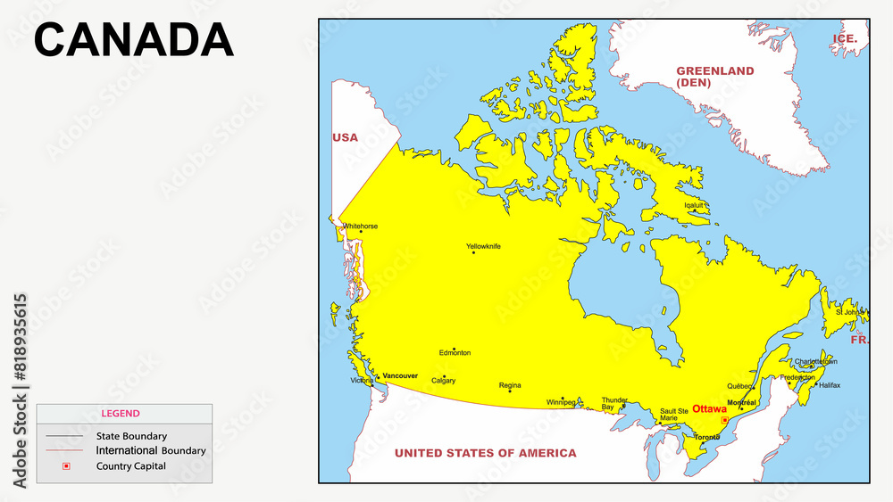 Canada Map. Major city map of Canada. Political map of Canada with ...
