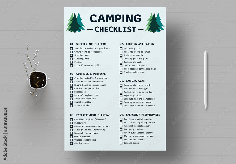 Camping Checklist Tempalte Stock Template | Adobe Stock