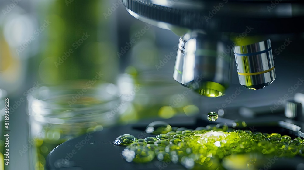 macro closeup of green algae under microscope in science laboratory ...