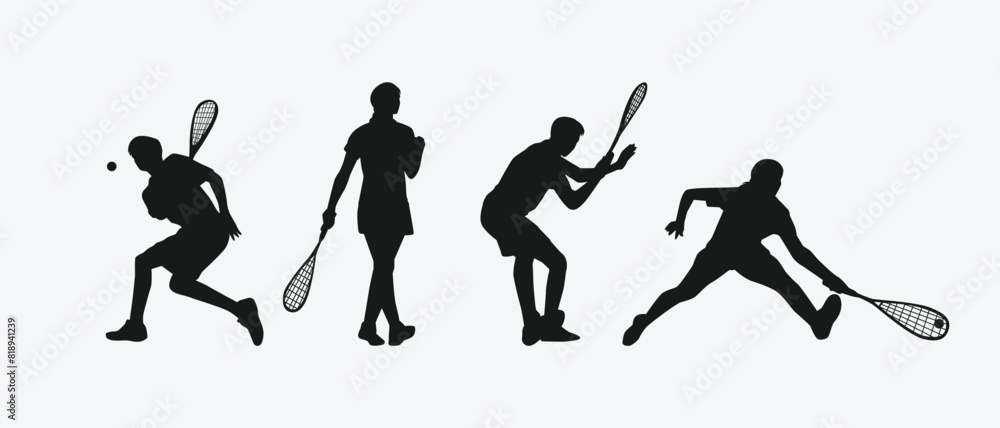 Squash player silhouettes set. Male and female athletes, sport theme ...