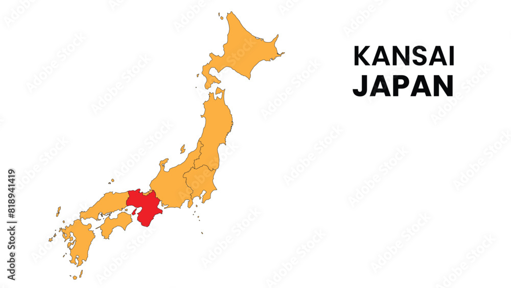 Kansai Map in Japan. Vector Map of Japan. map of the provinces of Japan ...