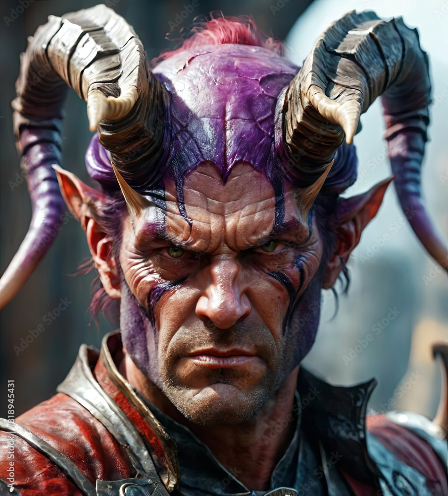 Dynamic Beast Master Tiefling Ranger Portrait Gen AI Stock Illustration | Adobe Stock
