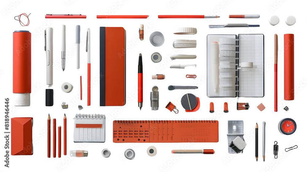 Different stationary object placed in a flat layout isolated on a ...