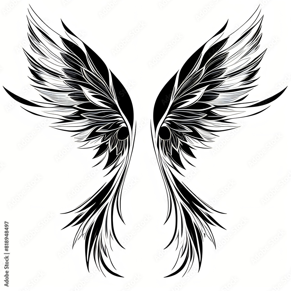 Majestic Black Wings Illustration. Captivating artwork of symmetrical ...
