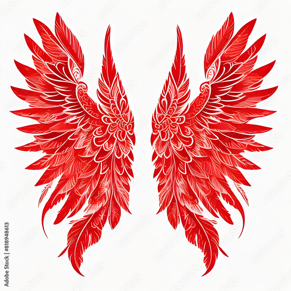 Red Angel Wings Illustration. The image presents a pair of ornate ...