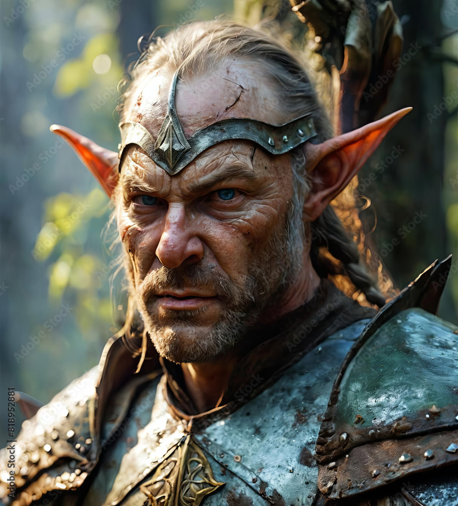 Dynamic Half-Elf Hunter Ranger Portrait in Vintage Style Gen AI Stock ...