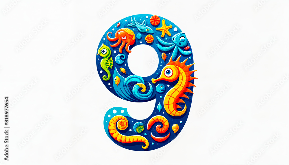 number 9 design features a lively underwater scene with vibrant ...