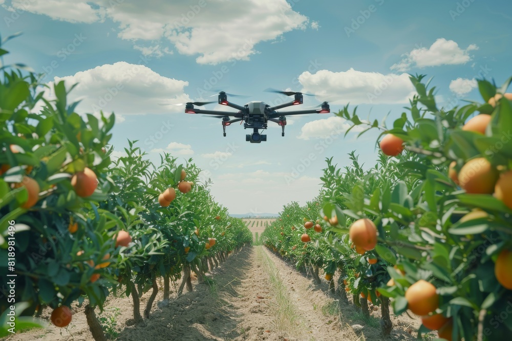 Smart Farming Drone Technology In An Isometric Field With Sensors For